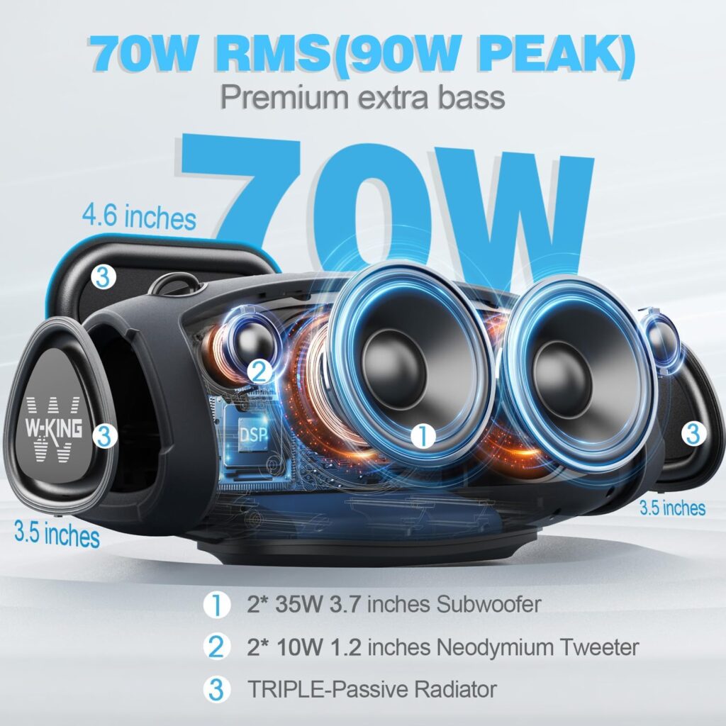 W-King X10 nešiojama Bluetooth kolonėlė su mikrofonu 70W – 15600mAh 3 ...